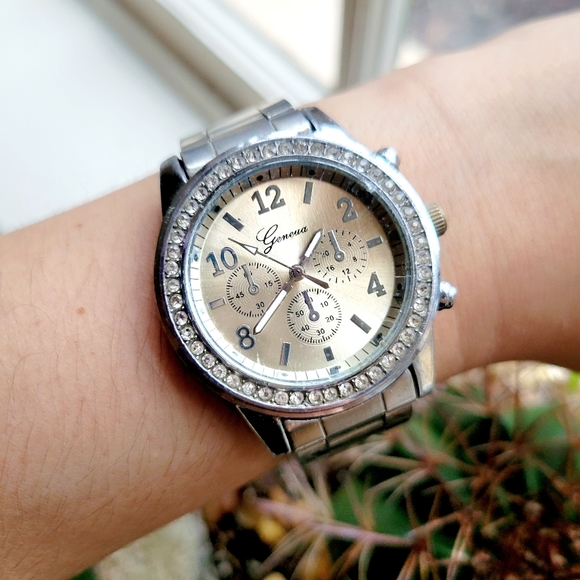 Geneva | Accessories | Classic Geneva Rhinestone Black Rose Gold Watch ...